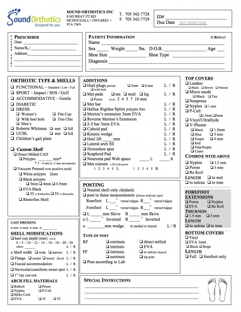Download Forms for Clinicians | Sound Orthotics