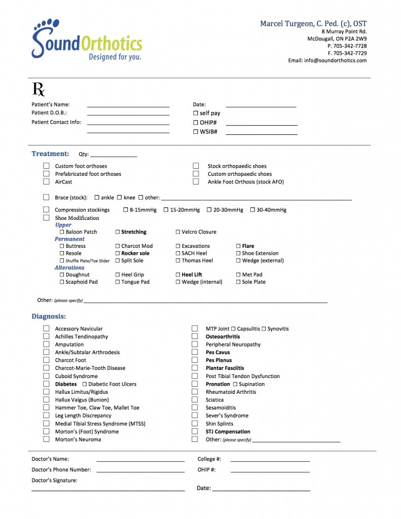 Download Forms for Clinicians | Sound Orthotics